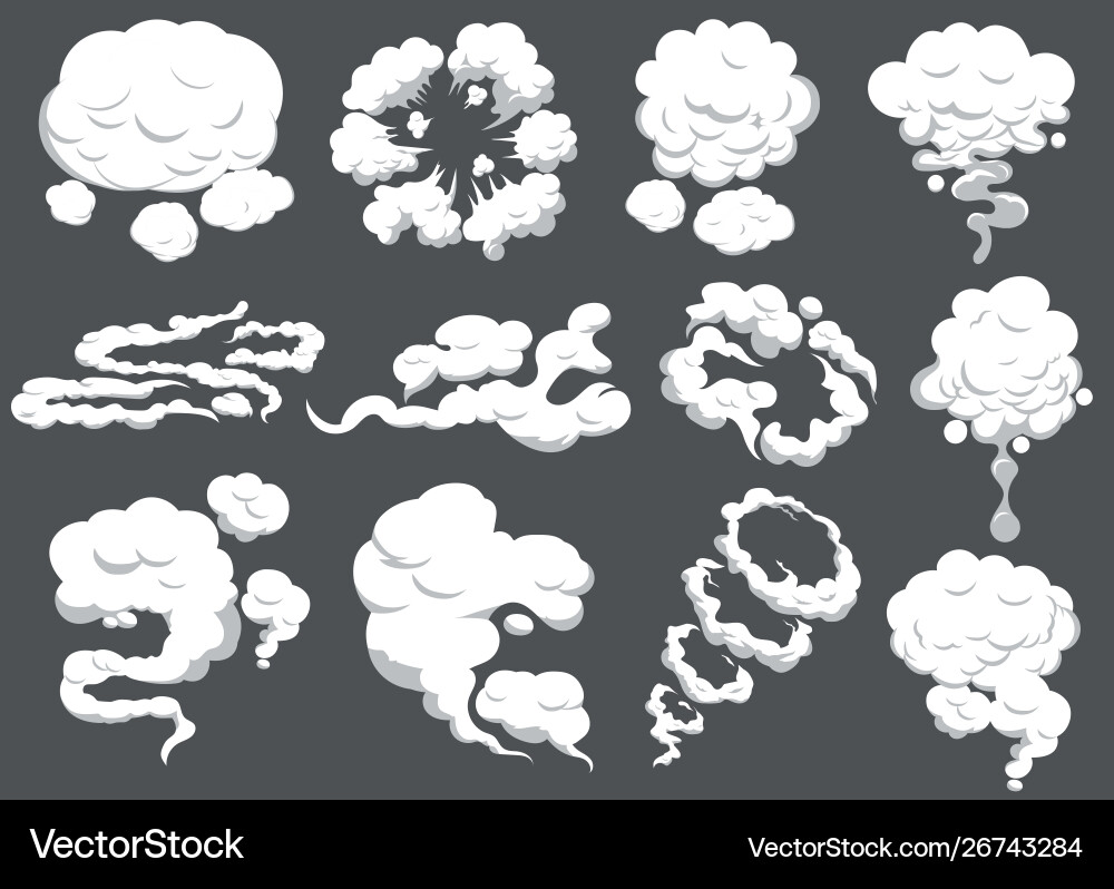 Cartoon smoke set smoking car motion clouds Vector Image