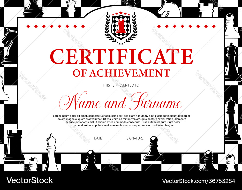 Certificate achievement in chess tournament Vector Image