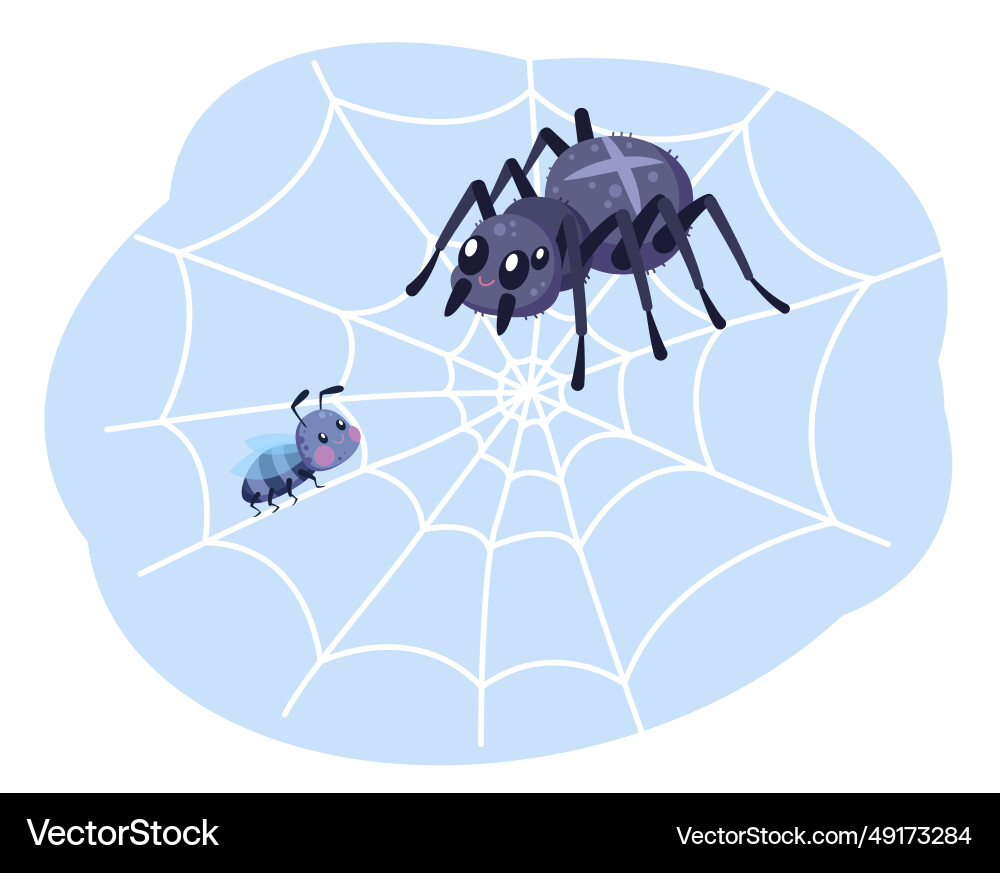 Cute Spider and Fly on Web Royalty Free Vector Image