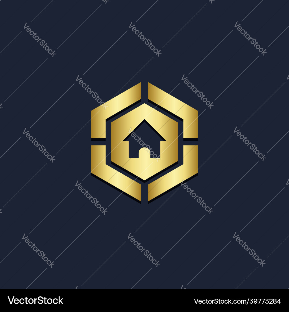 Polygon house realty gold logo Royalty Free Vector Image