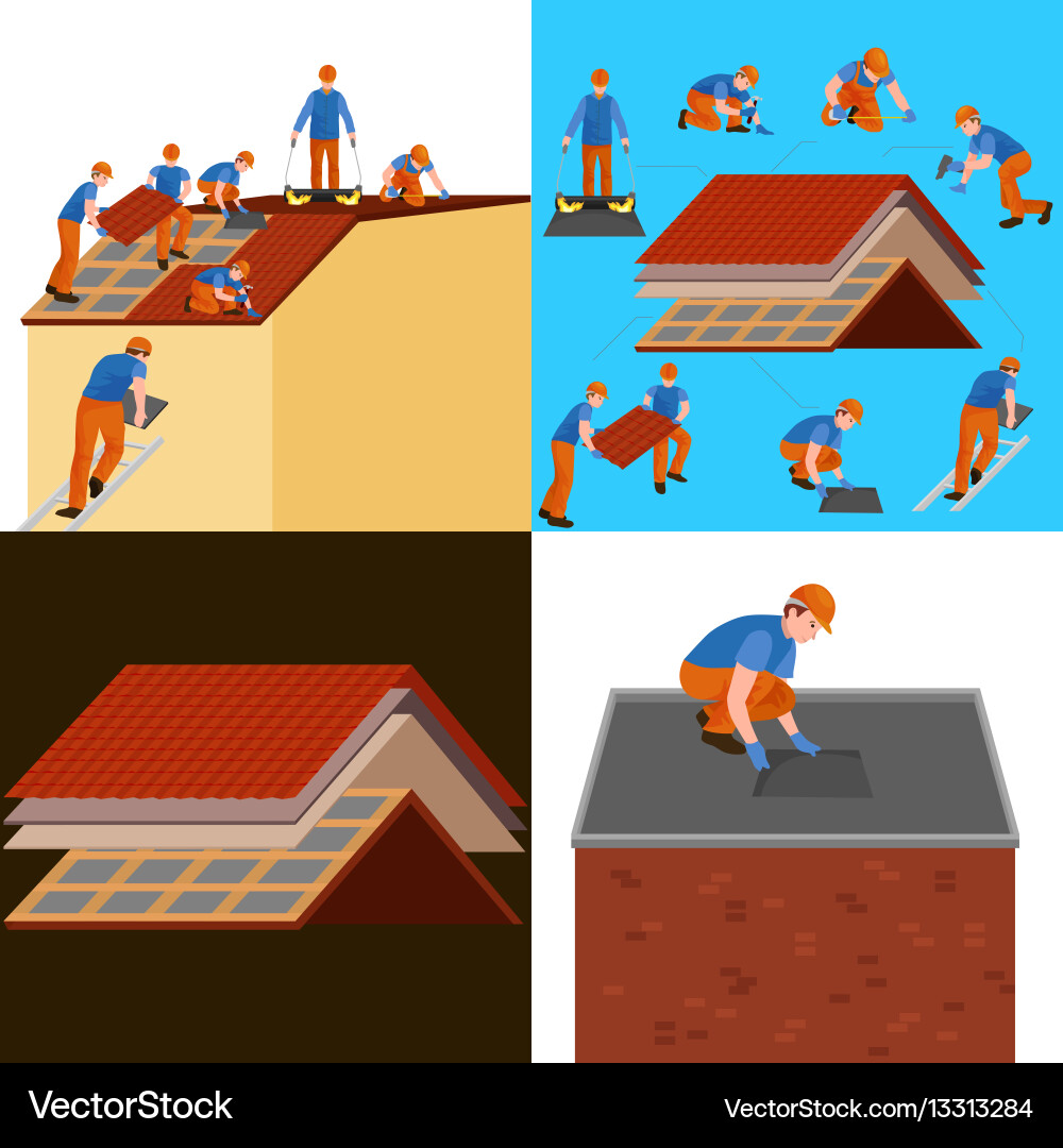 Roof construction worker repair home build Vector Image