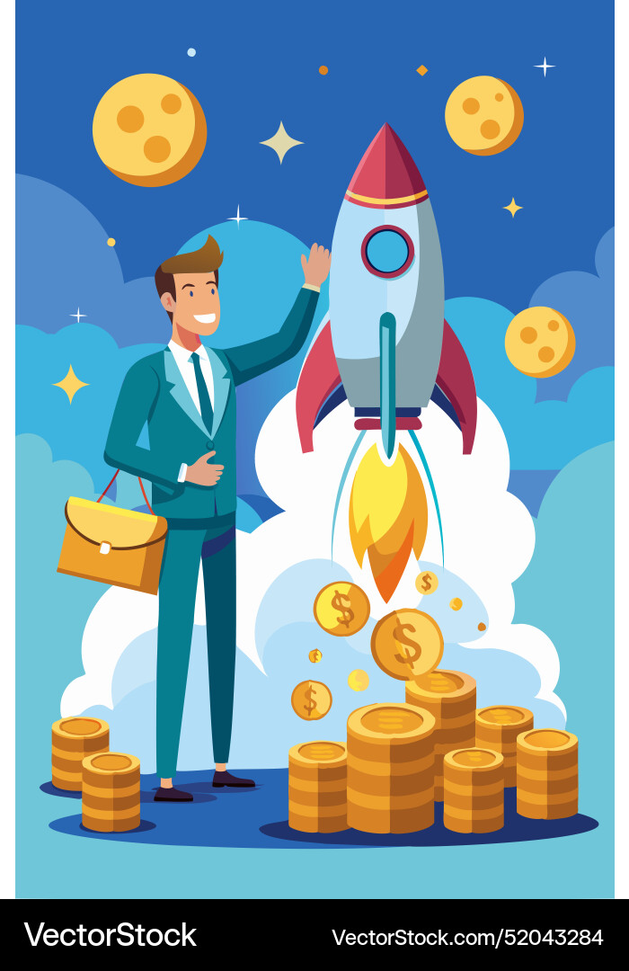 Startup funding rocket business growth Royalty Free Vector