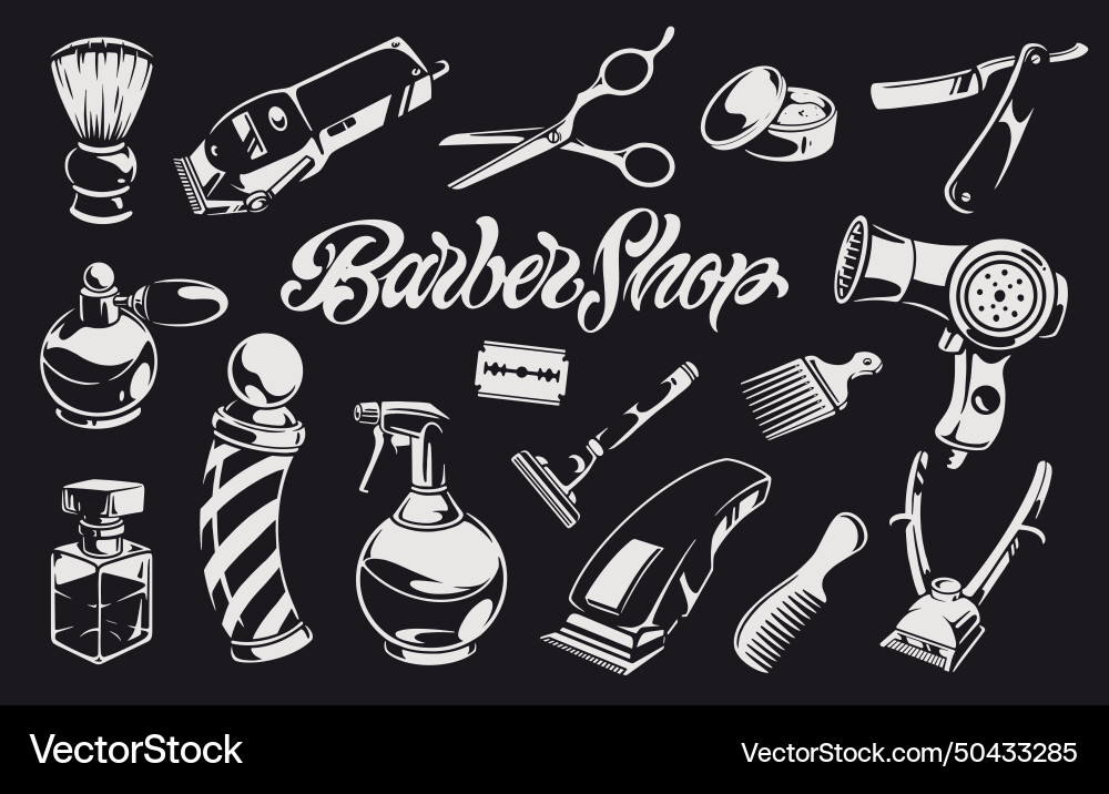 Barber shop monochrome set stickers Royalty Free Vector