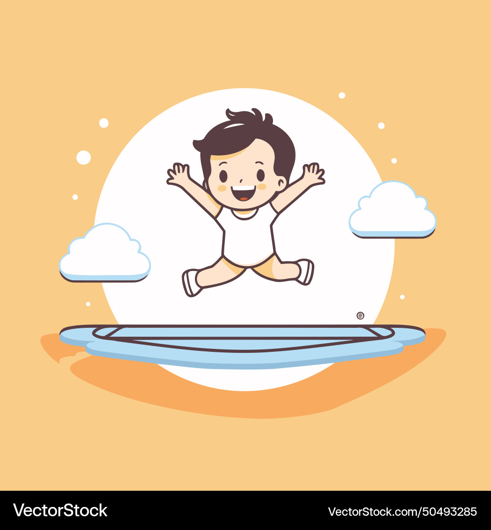 Boy jumping on a trampoline in cartoon style Vector Image
