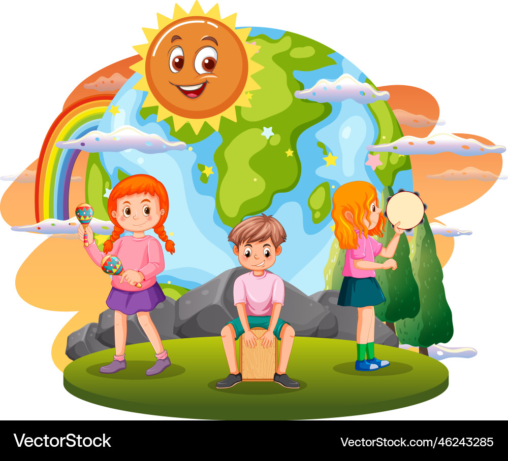 Children playing music with earth globe Royalty Free Vector