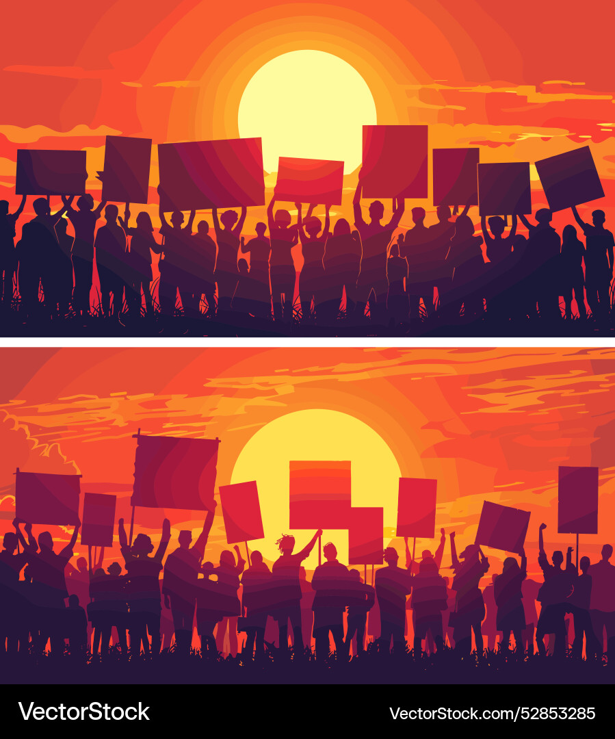 Crowd protesters silhouette cartoon scenes Vector Image