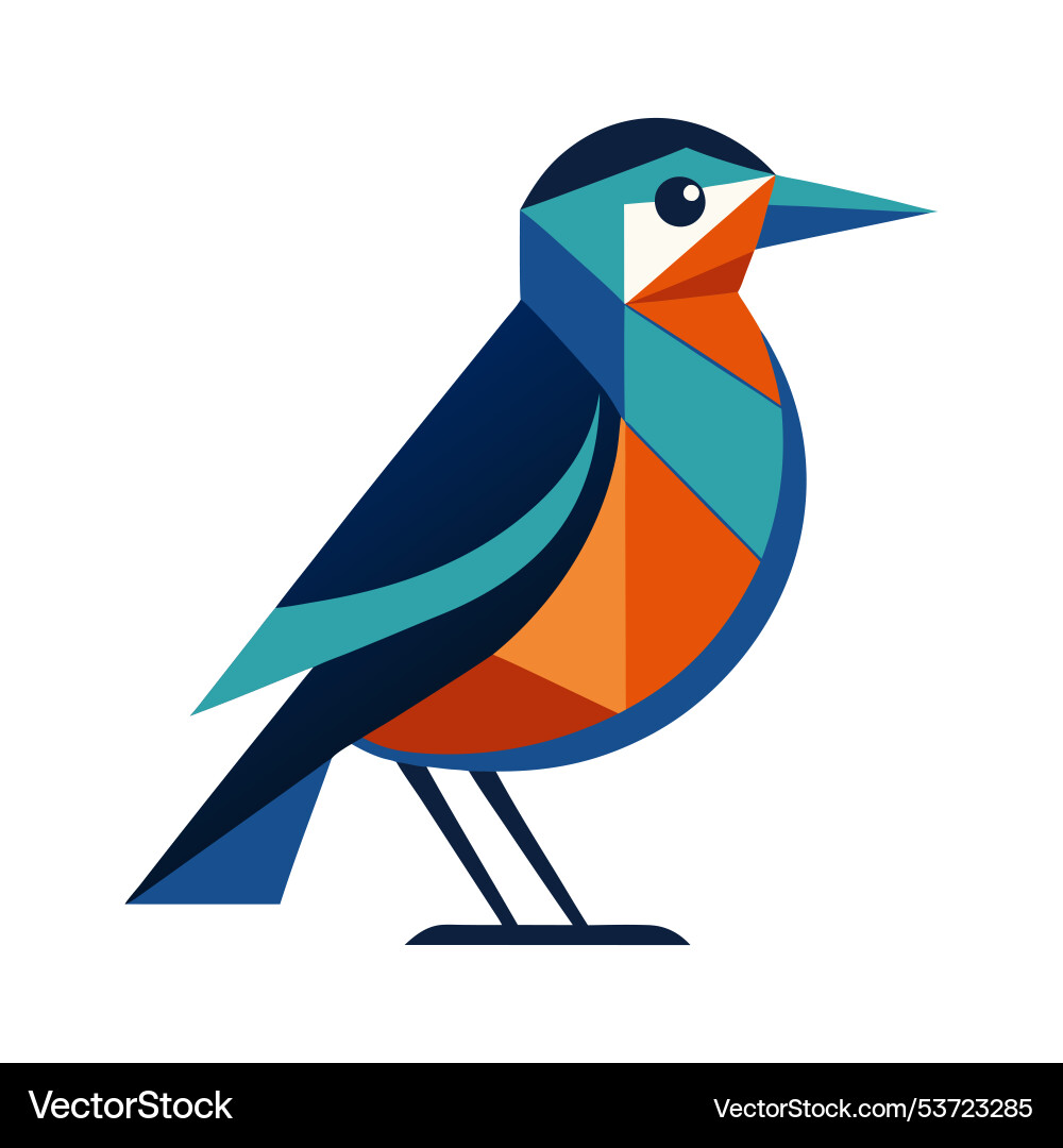 Geometric kingfisher bird art design Royalty Free Vector