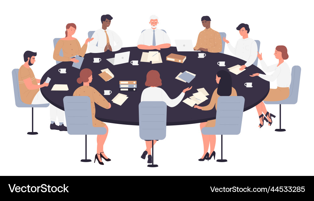 Negotiation round table group discussion isolated Vector Image
