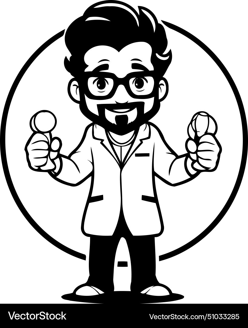 Scientist holding a magnifying glass in cartoon Vector Image