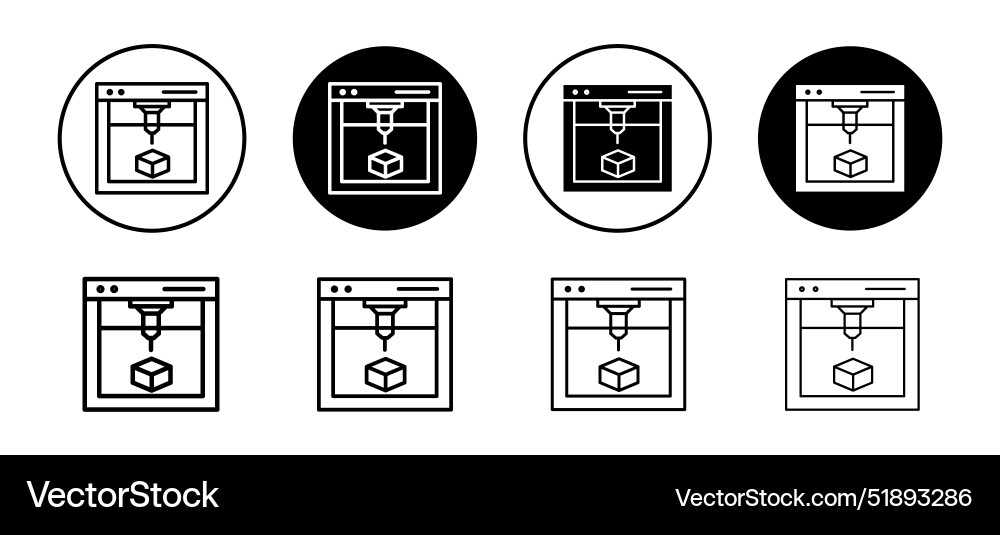 3d printer icon set collection outline Royalty Free Vector