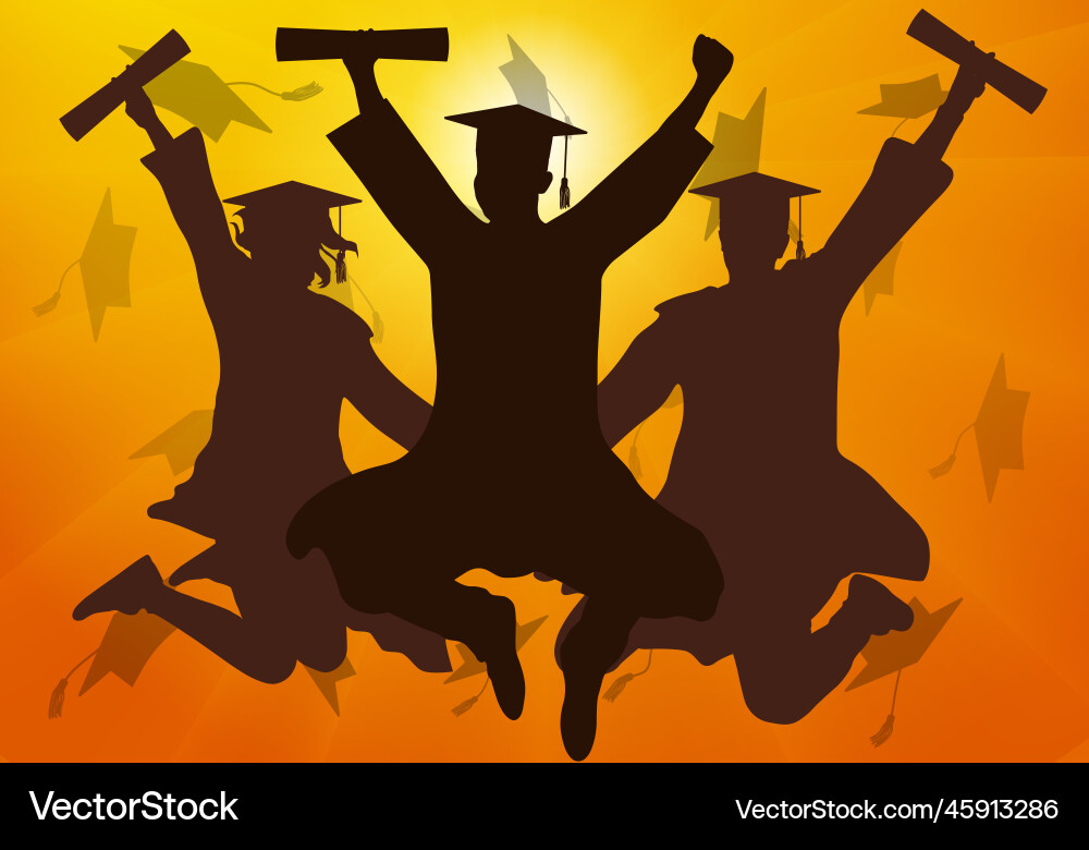 Jumping graduate students in mantle Royalty Free Vector