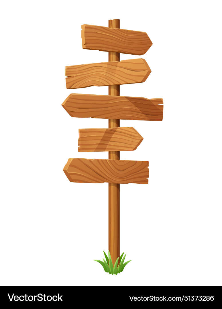 Signpost with wooden direction arrows road fork Vector Image