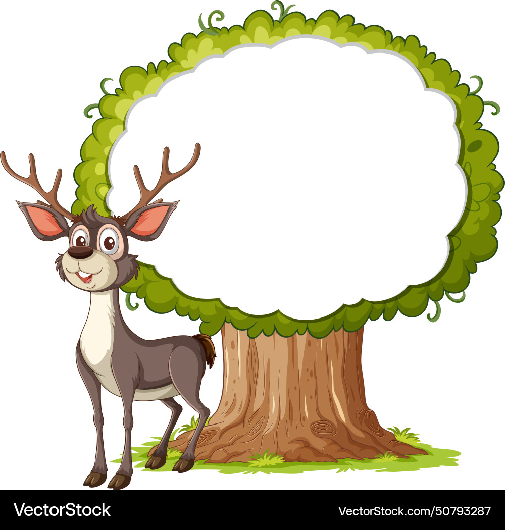Cartoon deer standing next to a tree with empty Vector Image