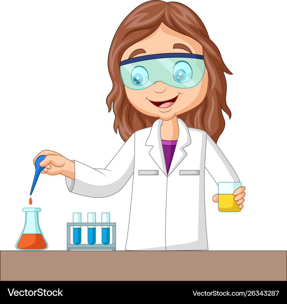Cartoon girl doing chemical experiment Royalty Free Vector