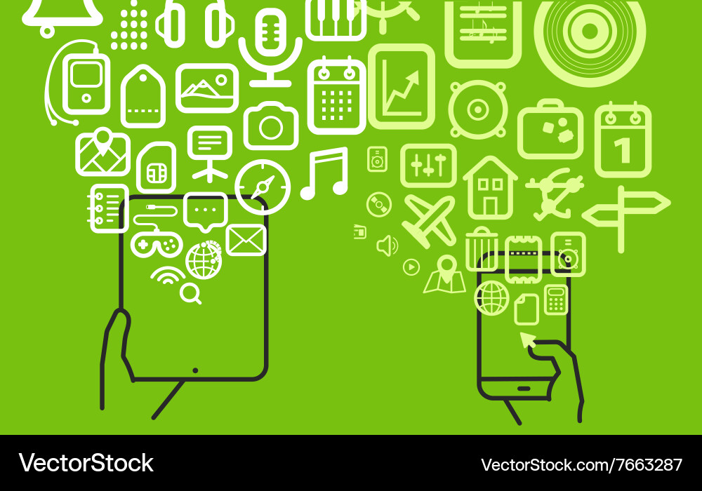 Different techno icons flows into the modern gadge