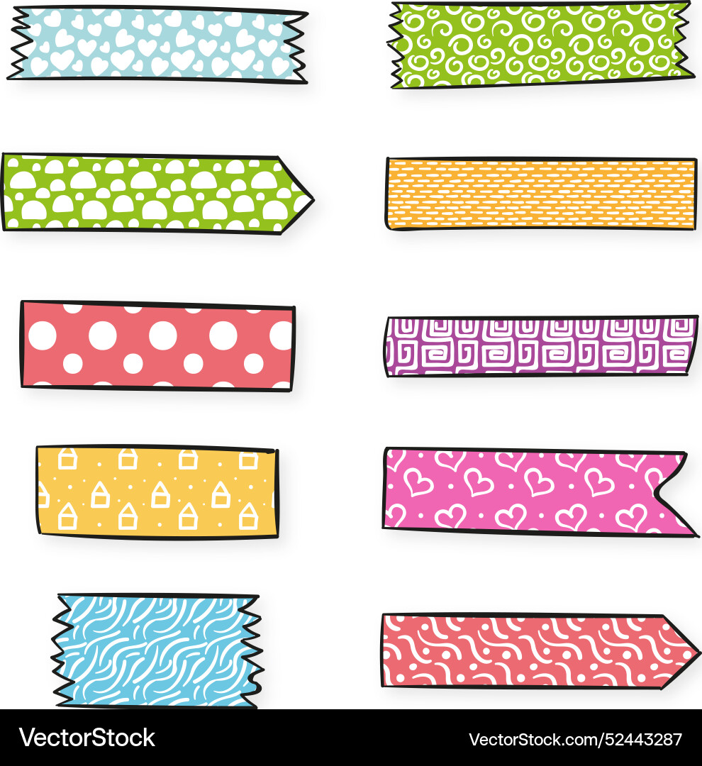 Hand drawn washi tape collection Royalty Free Vector Image