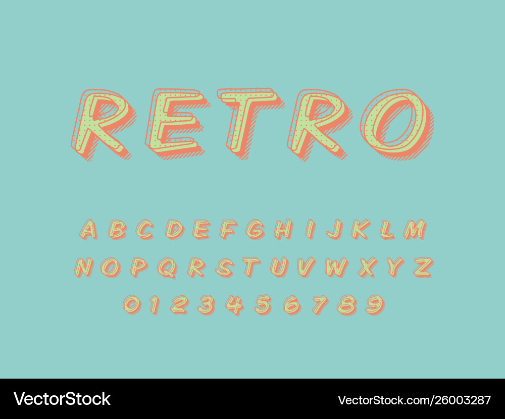 Retro font and alphabet stock Royalty Free Vector Image