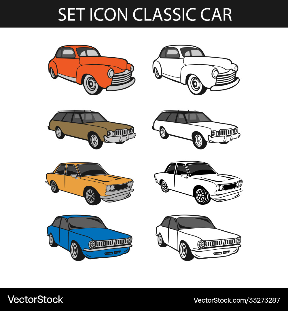 Set classic car logo collection retro Royalty Free Vector