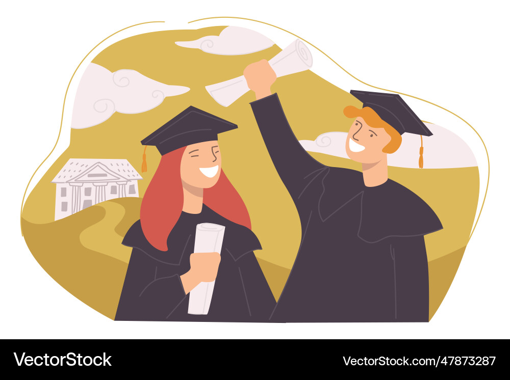 University students celebrating graduation in uni Vector Image