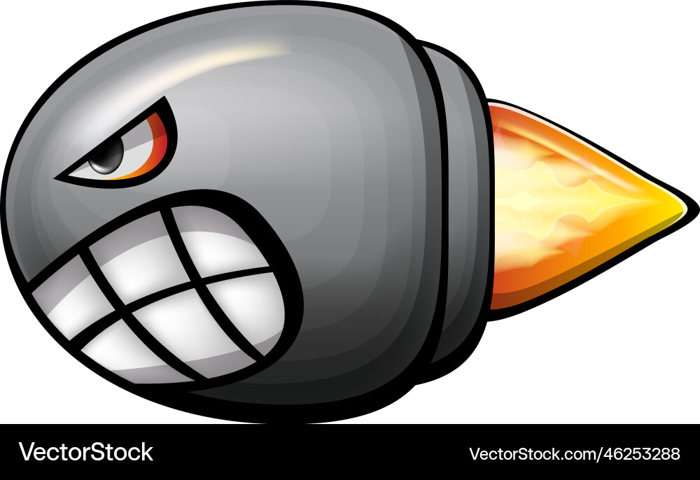 Cartoon gun bullet with fire trail Royalty Free Vector Image