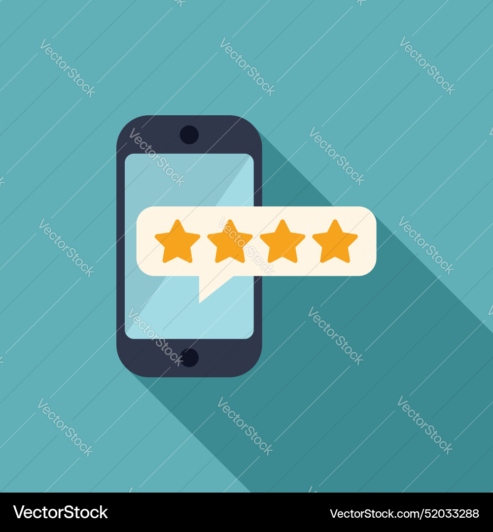 Five star rating on a smartphone screen feedback Vector Image