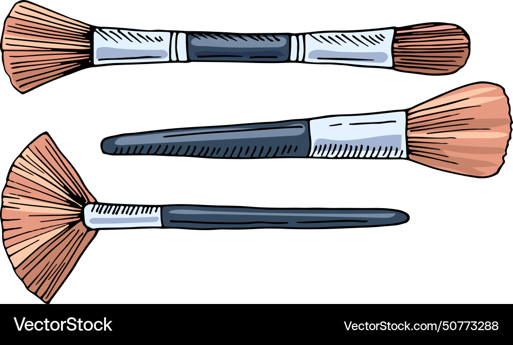 Makeup brushes color doodle cosmetic tool icon Vector Image