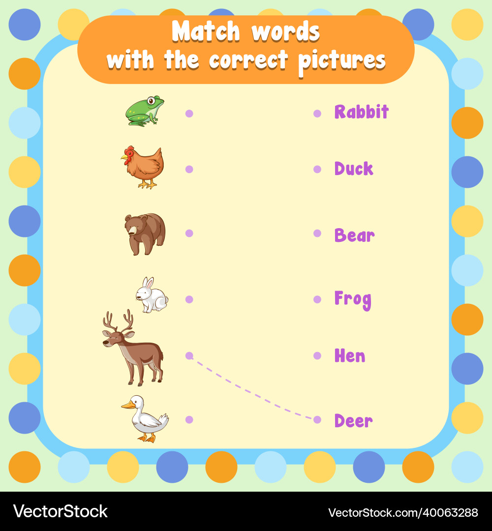 Match the words with correct pictures Royalty Free Vector