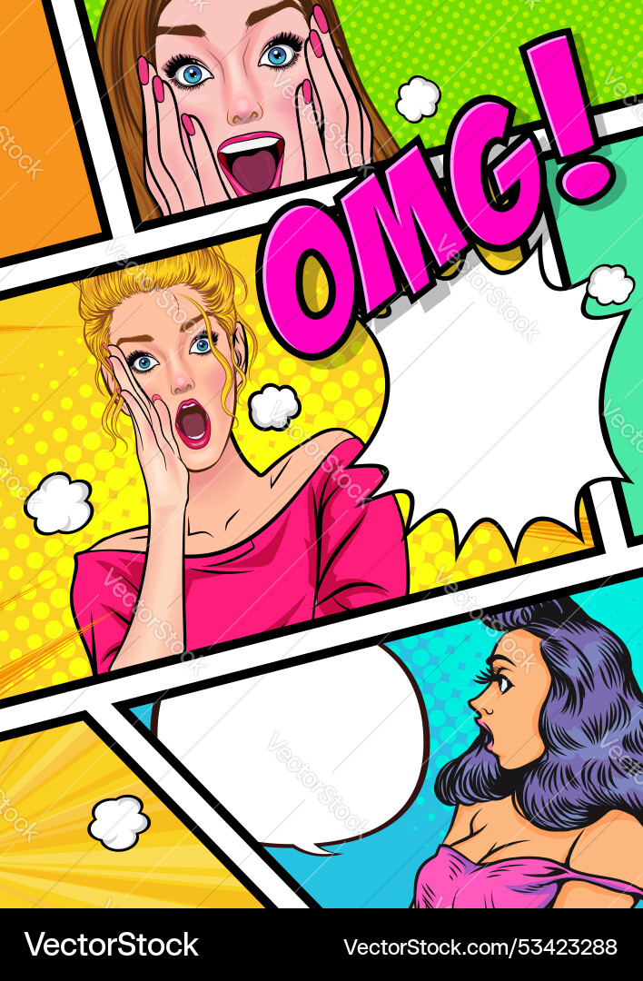 Shocking woman surprised on comics page Royalty Free Vector