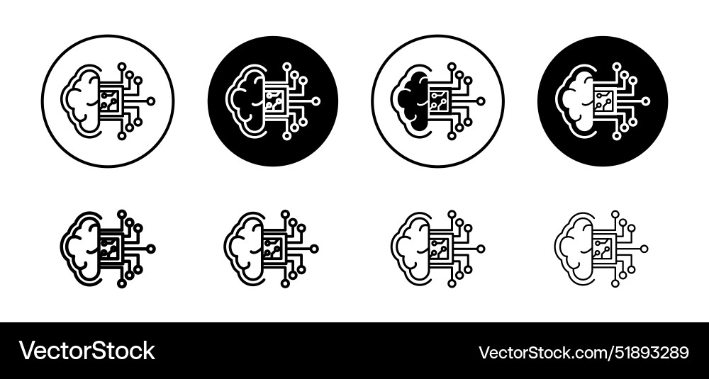 Ai brain icon set collection outline Royalty Free Vector