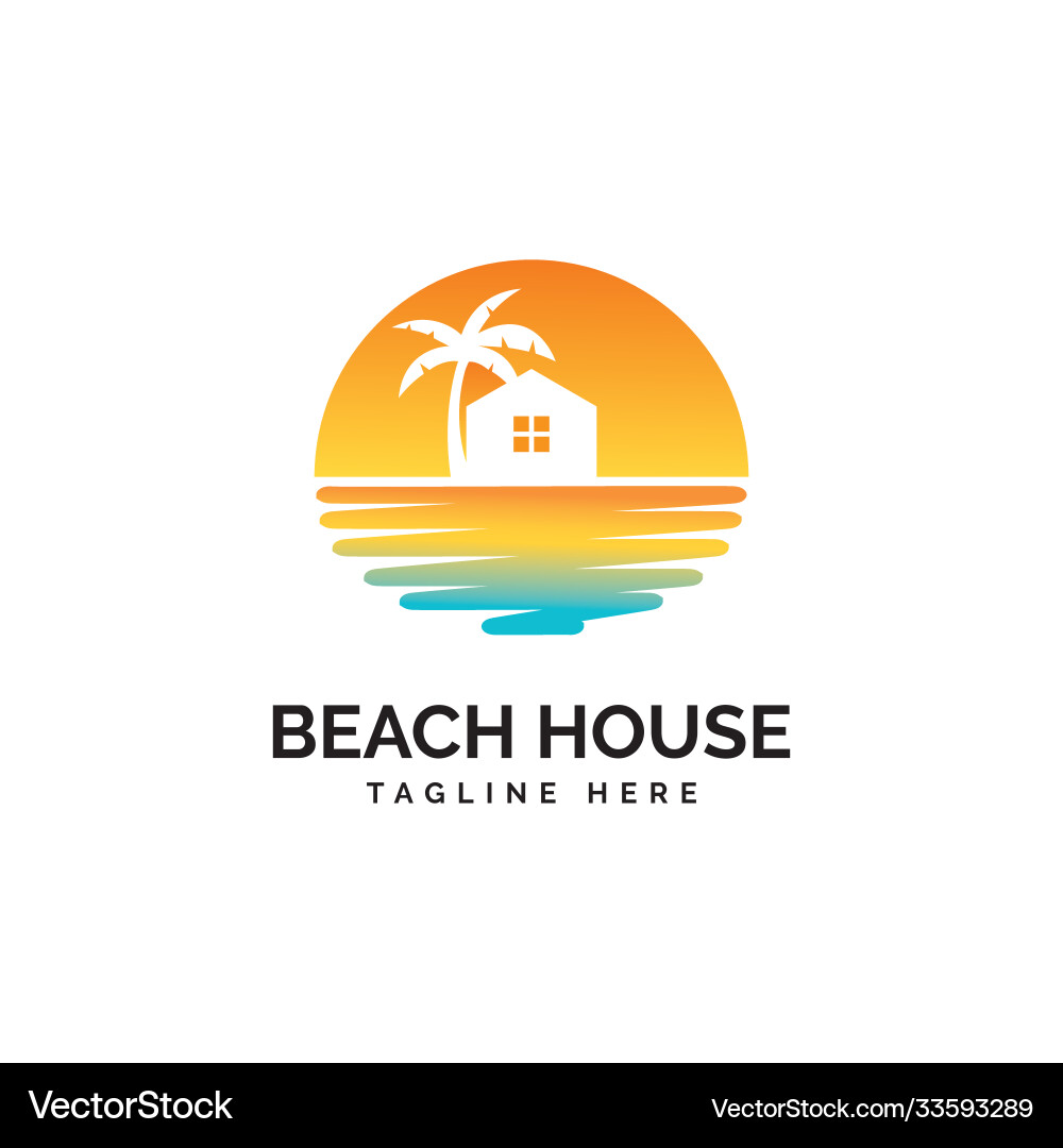 Beach House Logo - Tropical Vacation Royalty Free Vector