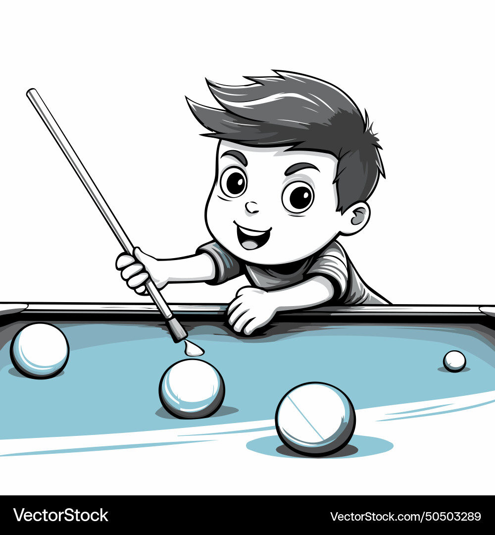 Cartoon boy playing billiards clip art Royalty Free Vector