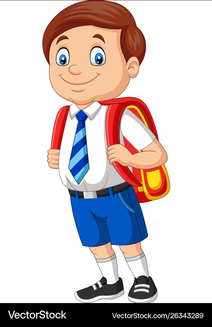 Cartoon school boy in uniform with backpack Vector Image