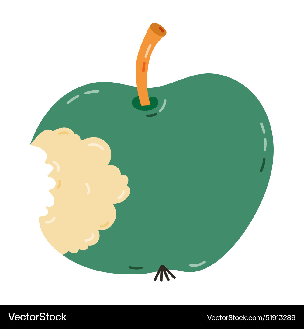 Cute cartoon bitten apple with stub simple green Vector Image