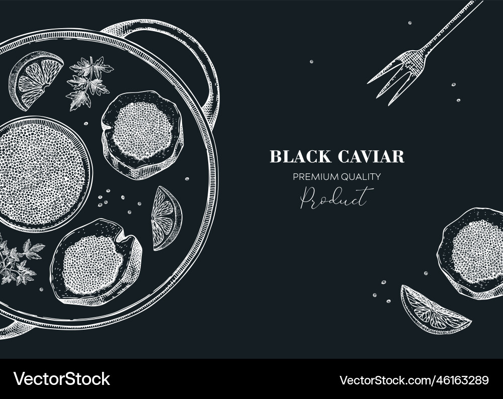 Hand drawn tray with black caviar canape Vector Image