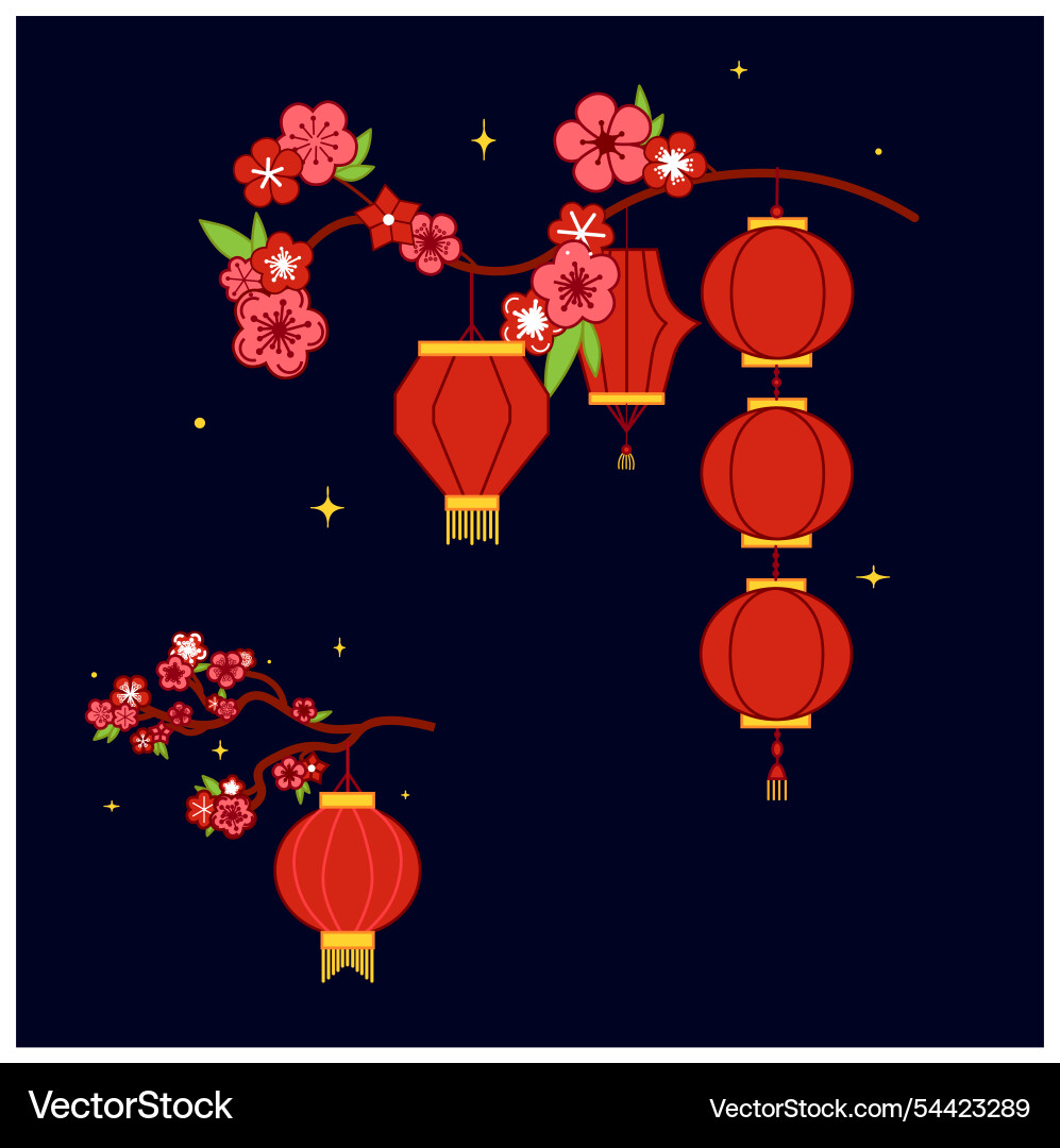 Happy new year design with hanging lanterns Vector Image
