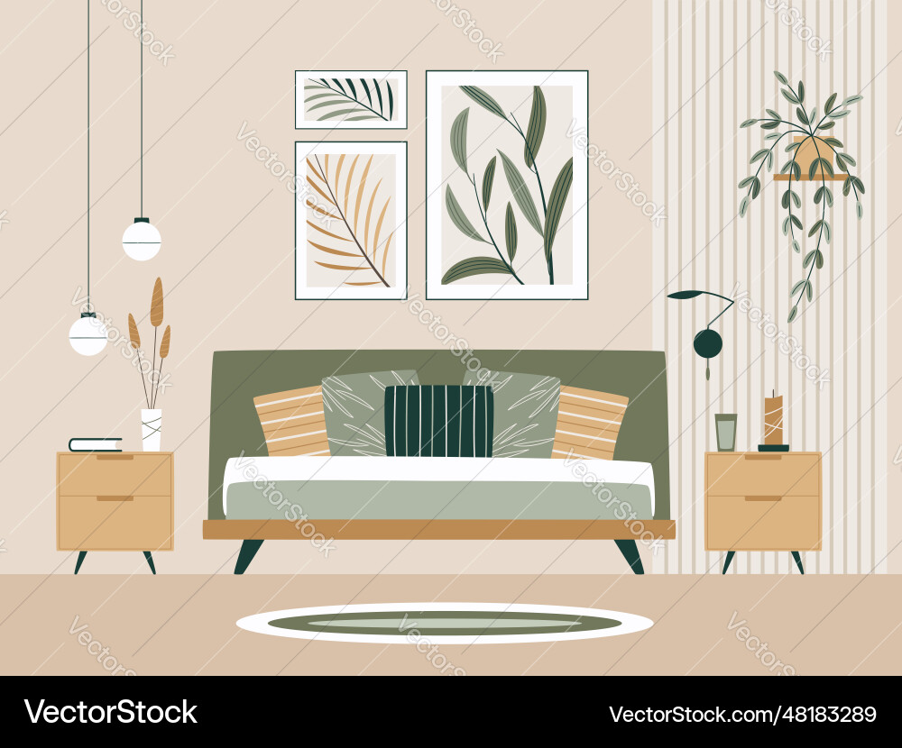 Modern bedroom interior with a stylish Royalty Free Vector