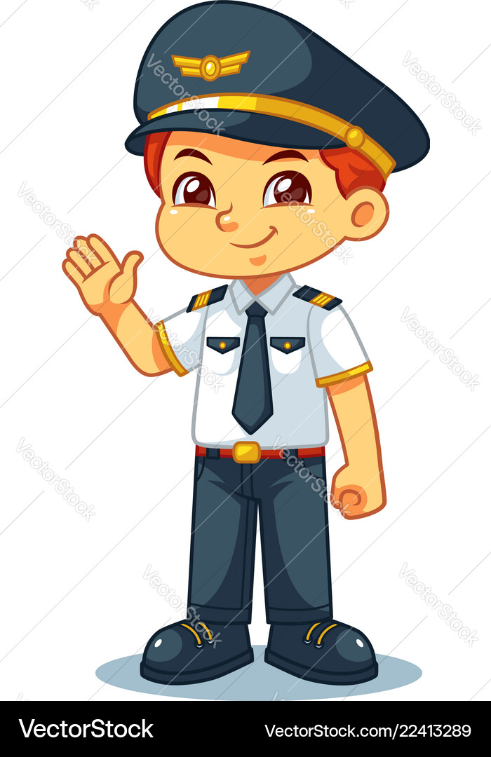Pilot boy friendly welcoming pose Royalty Free Vector Image