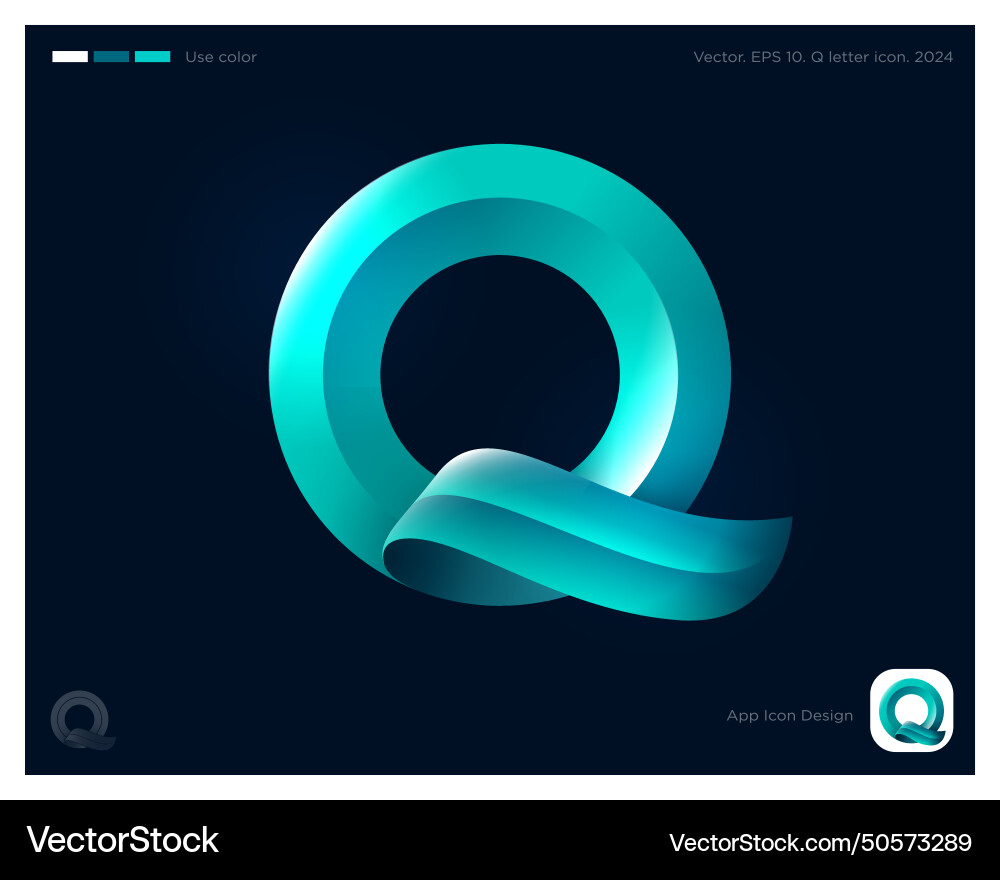 Q letter monogram silk turquoise ribbon app icon Vector Image