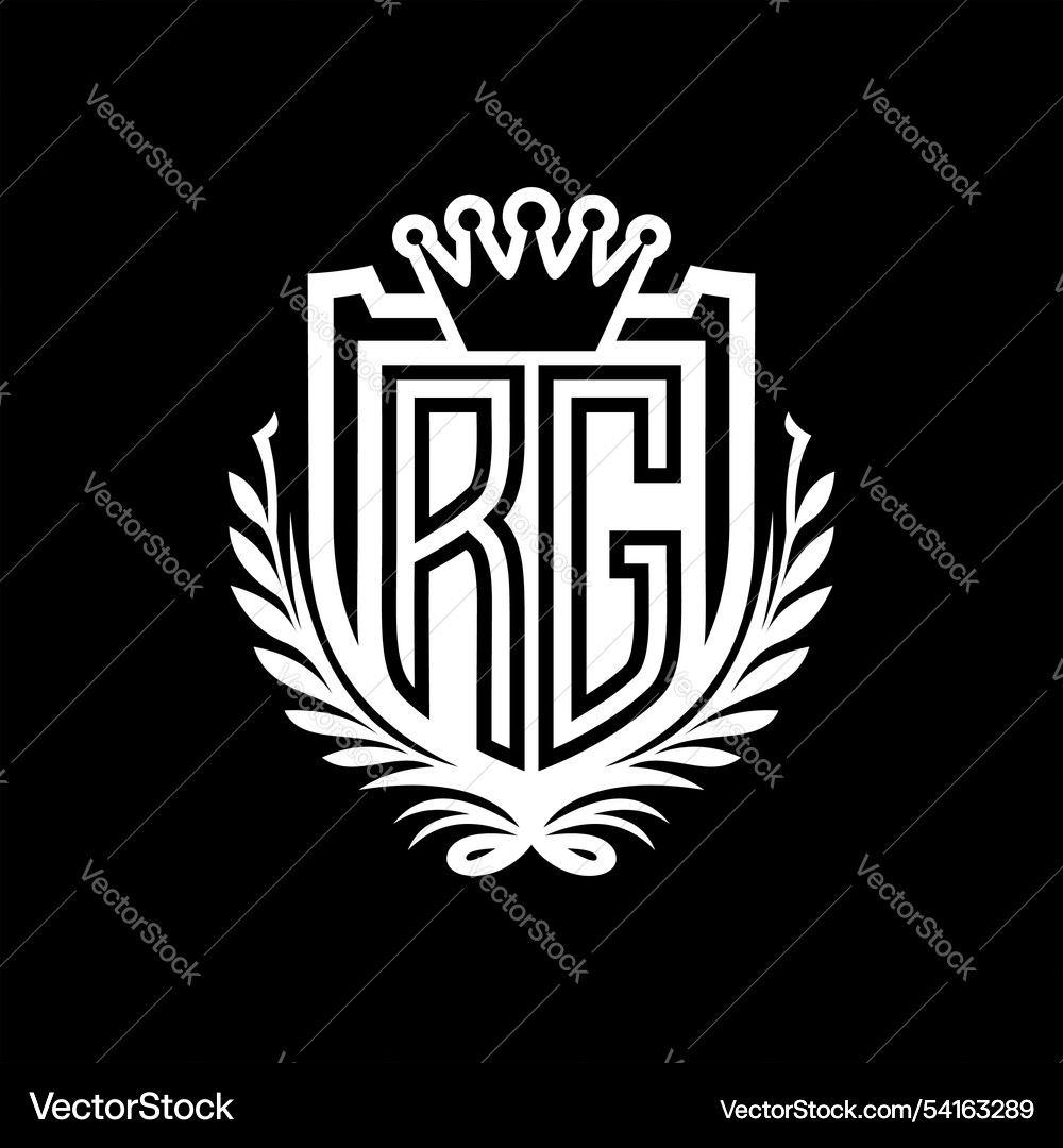 Rg letter logo heraldic shield shape with crown Vector Image