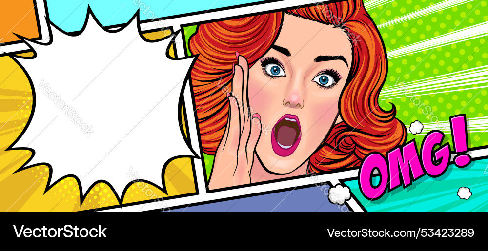 Shocking woman surprised on comics page Royalty Free Vector