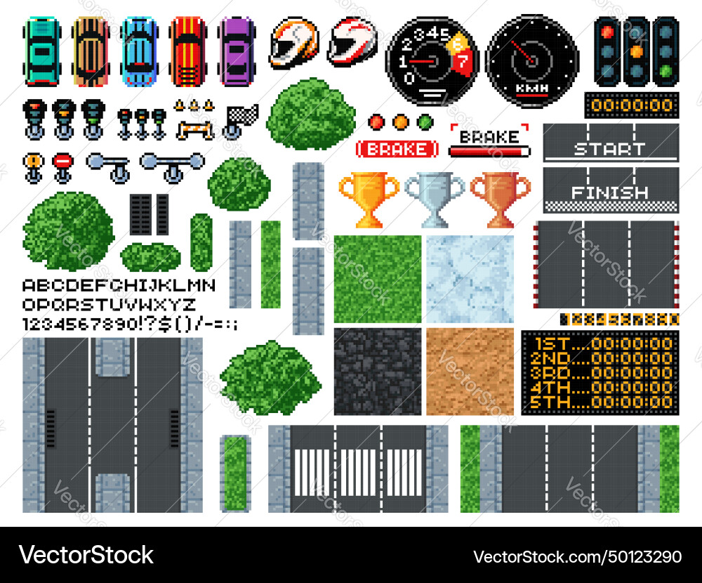8 bit pixel art race game top view racing tracks Vector Image