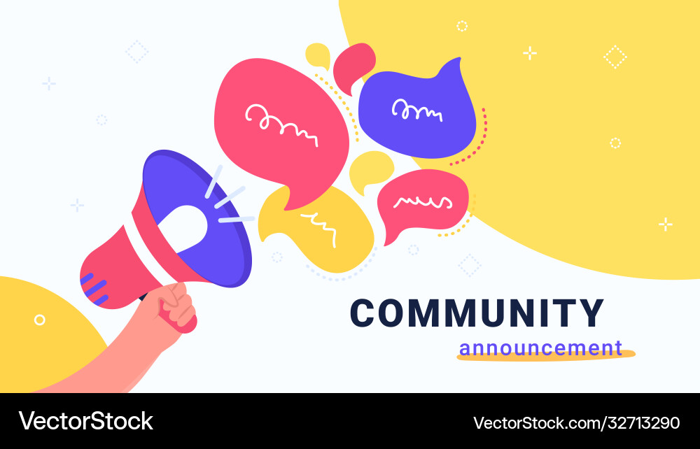 Community announcement with loud megaphone Vector Image