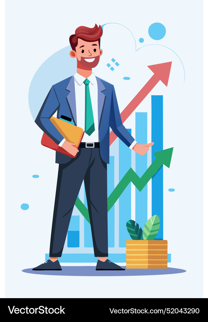 Confident investor with growth graph Royalty Free Vector