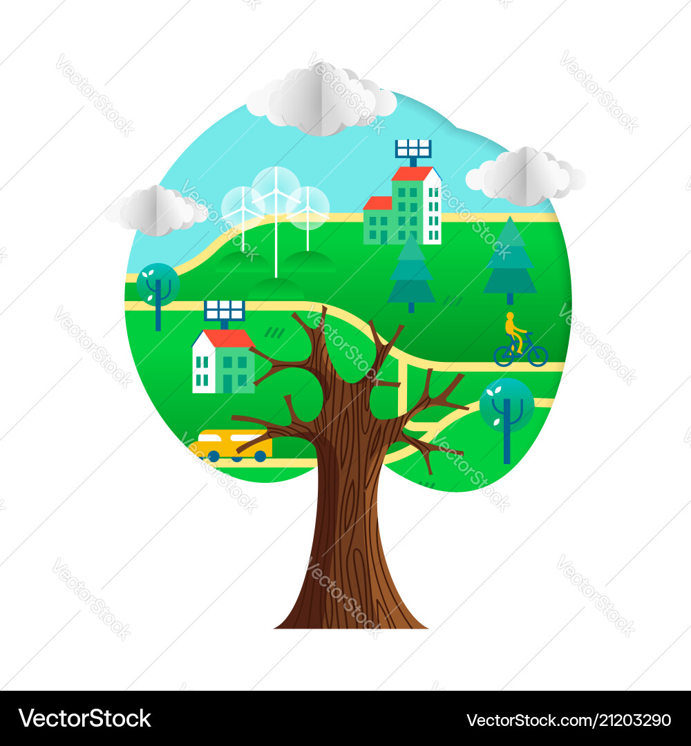Eco friendly tree concept with sustainable city Vector Image