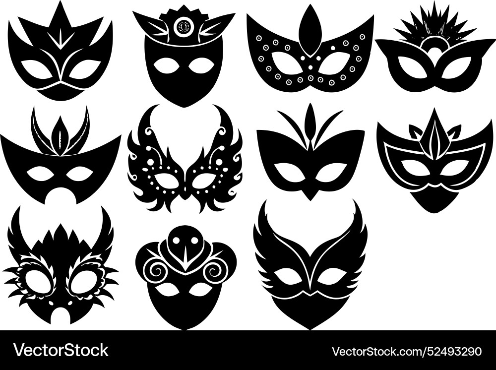 Masquerade mask black silhouette 2 Royalty Free Vector Image