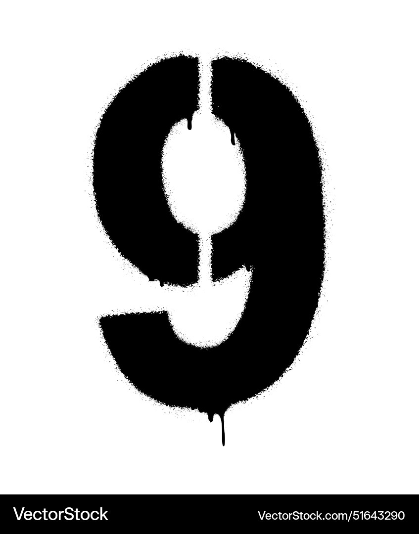 Stencil with the number 9 paint smudges Royalty Free Vector