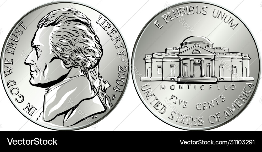 American money coin five cents Royalty Free Vector Image