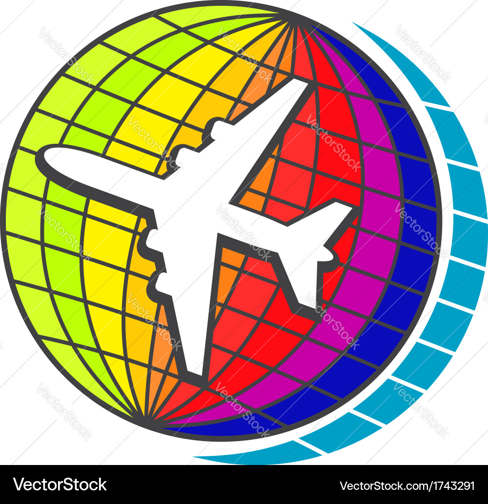 Flying airplane on earth globe Royalty Free Vector Image
