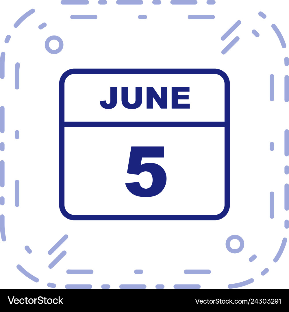 June 5th date on a single day calendar Royalty Free Vector
