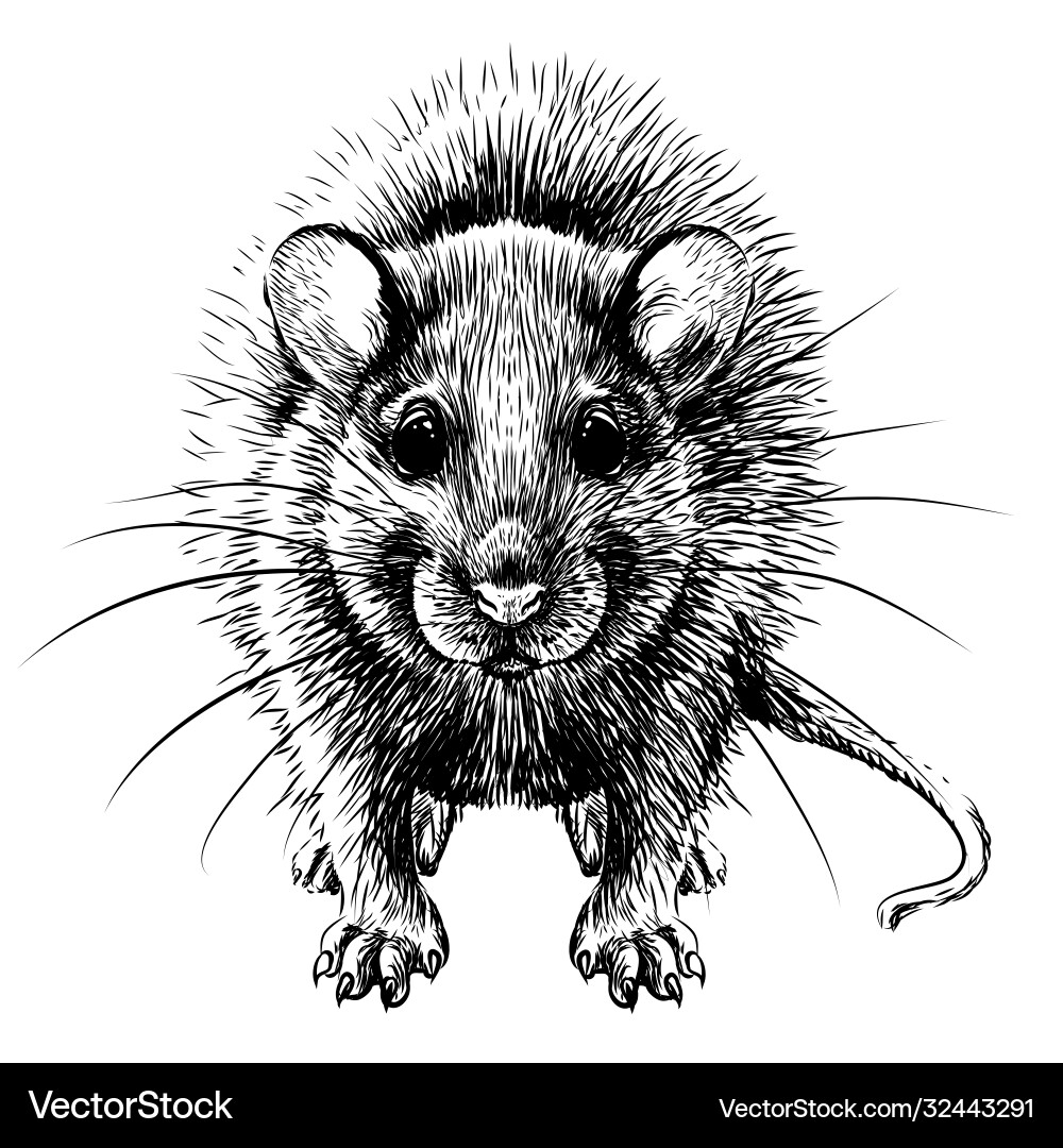 Mouse hand-drawn graphic black and white sketch Vector Image